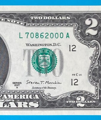 TRAILING YEAR 2000 (L 7086 2000 A) $2 Two Dollar Bill Serial Number ...