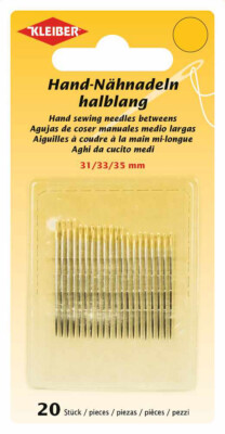KLEIBER Hand-Nähnadel-Set 20-teilig halblang mit Goldöhr 31 33 35 mm 20 ...