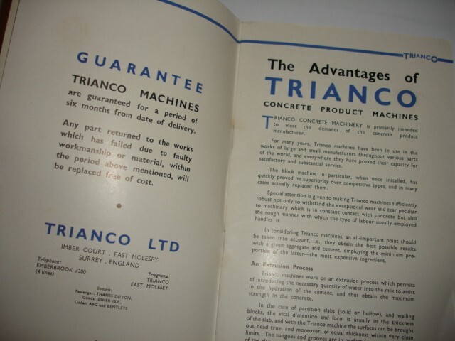 TRIANCO CONCRETE PRODUCT MACHINES Vintage Catalogue Smiths Fireproof ...