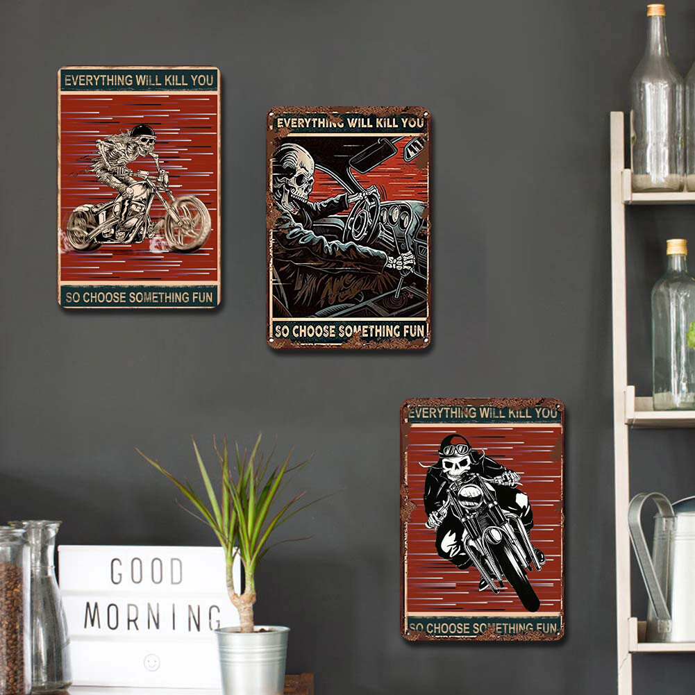 3Pcs Skeleton Man Vintage Metal Plate Rectangular Iron Painting Decor ...