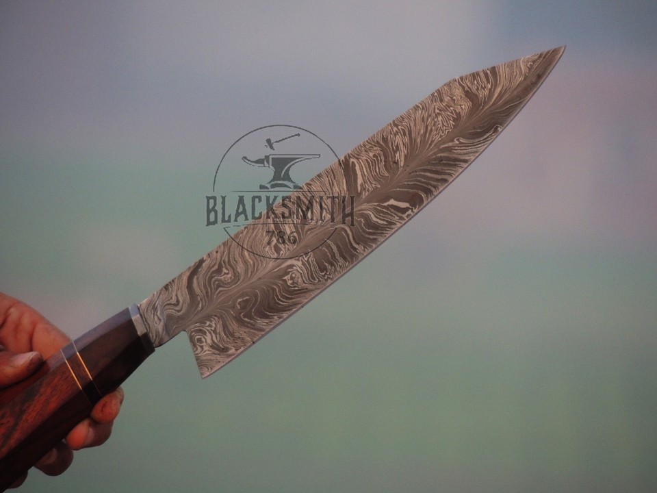 Damascus Steel kitchen chef Knife 15"Hand Forged Feather pattern ...