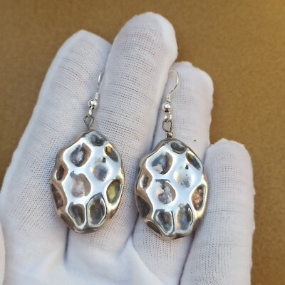 Artisan Brutalist Earrings Sterling Silver Large Puffy Dimple Art Deco ...