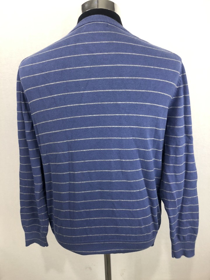 GRAYSON & DUNN Men's Blue Grey Stripe V-Neck Sweater Size Medium | eBay
