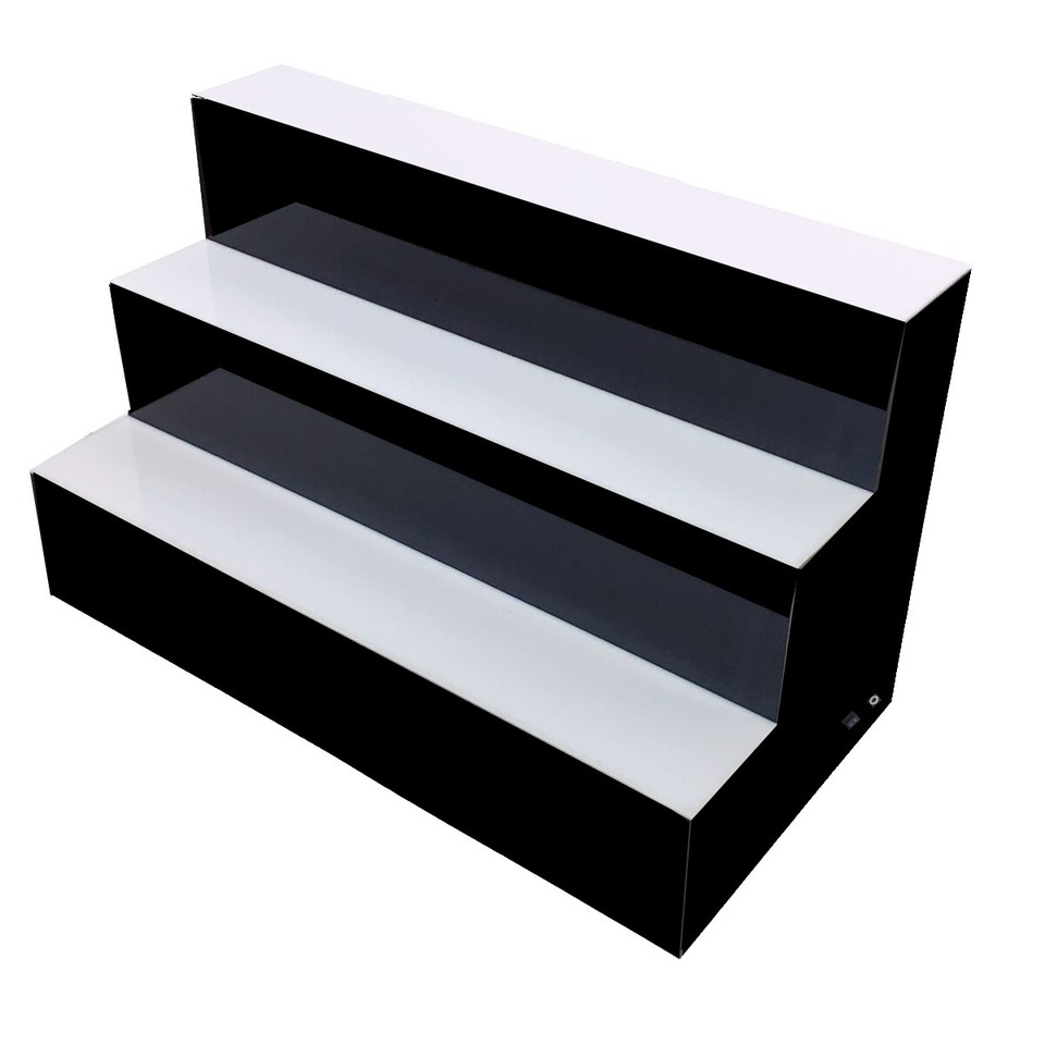 3 Step Tier LED Lighted Shelves Illuminated Liquor Bottle Bar Display ...