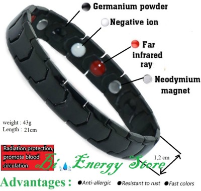Energy Bracelet Health ION Stones Black Bio Armband Stainless steel Bio ...