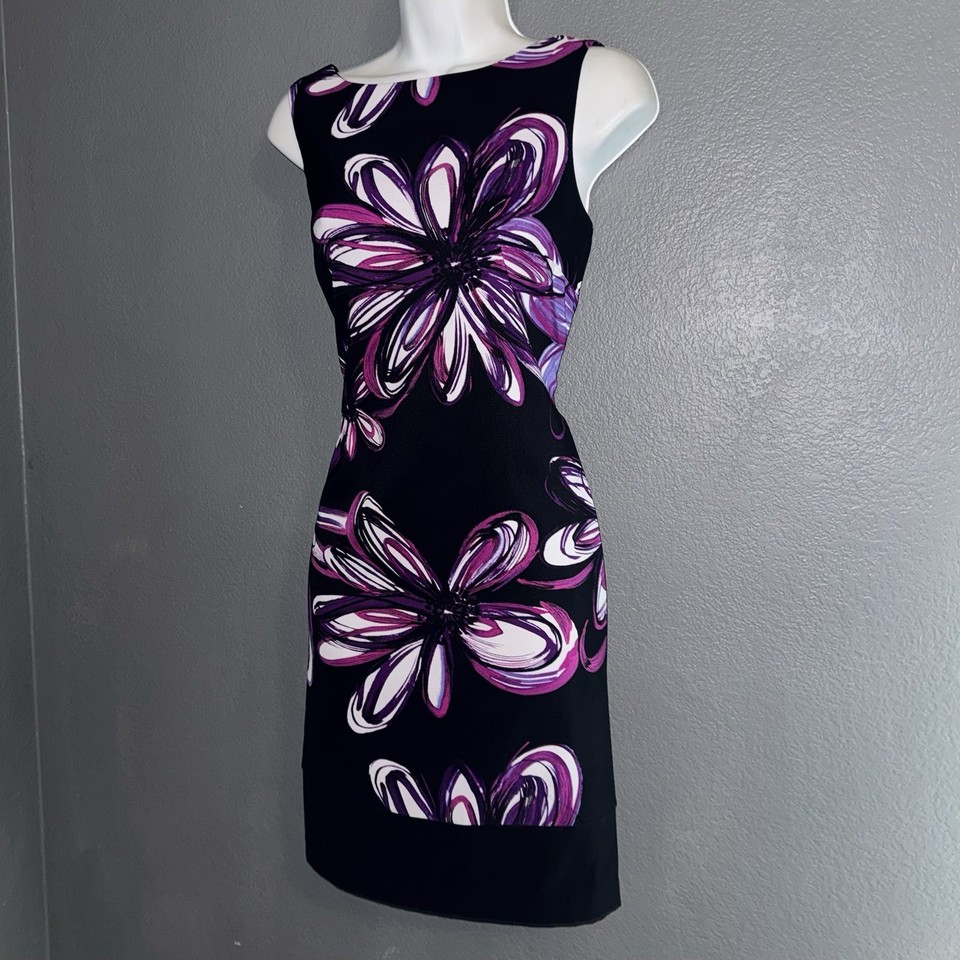 AB Studio Little Black Purple Floral Formal Party Pencil Dress Womens ...