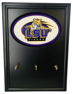 LSU Tigers Wood Wall Plaque/Key Holder with Brass Hooks-New | eBay
