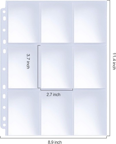 100 Pack Toploader Binder Pages 9 Pocket Page Protector for Trading ...