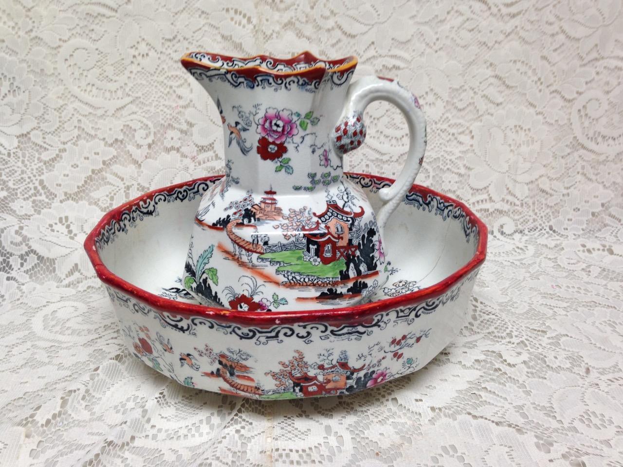 Antique, English Mason's Style Gaudy Blue Willow 12in Wash Bowl-8in ...