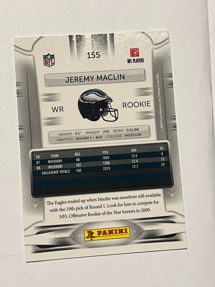 2009 Playoff Prestige Gold Jersey Parallel #155 Jeremy Maclin RC Eagles ...