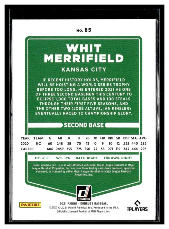 2021 Donruss #85 Whit Merrifield | eBay