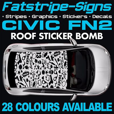 to fit HONDA CIVIC FN2 GRAPHICS STICKER BOMB ROOF DECALS STRIPES TYPE R ...