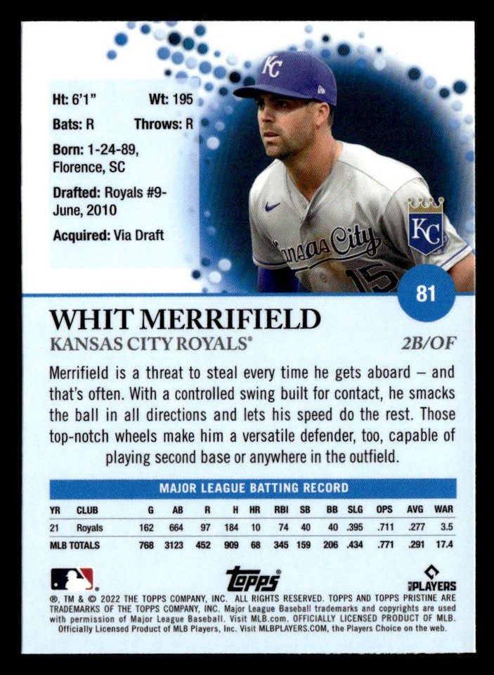 2022 Topps Pristine #81 Whit Merrifield card | eBay