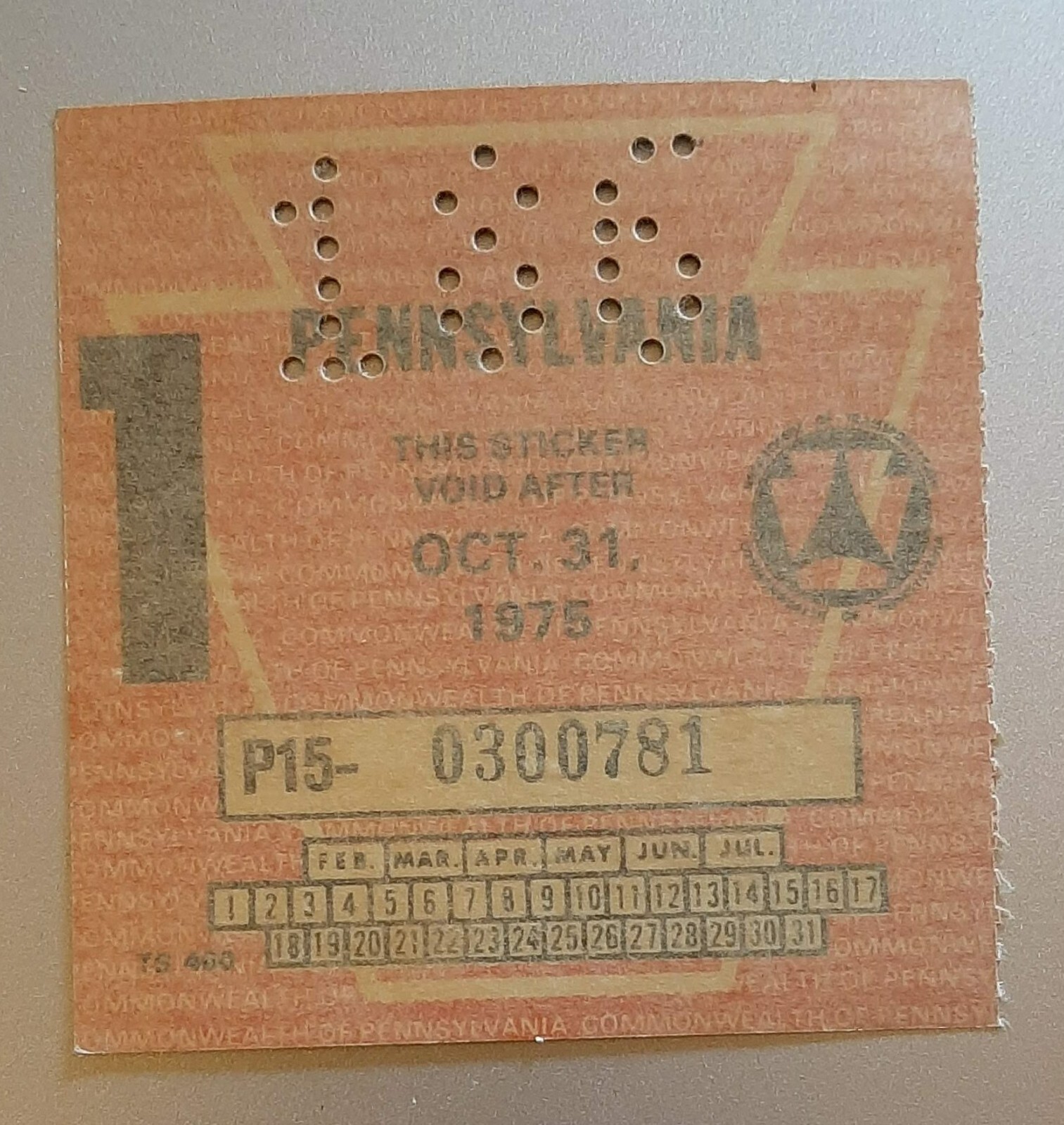 Vintage Original 1975 PA Pennsylvania Inspection Sticker #1 | eBay