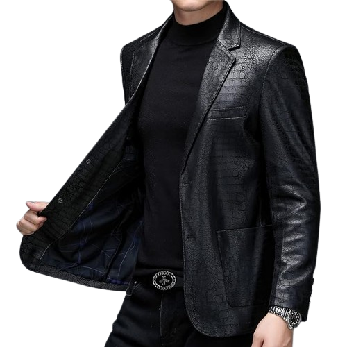 Men's Black Crocodile Pattern Sheepskin Leather Blazer Classic Dress Suit | eBay