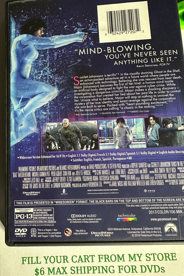 Ghost In The Shell (2017 DVD) Scarlett Johansson | eBay