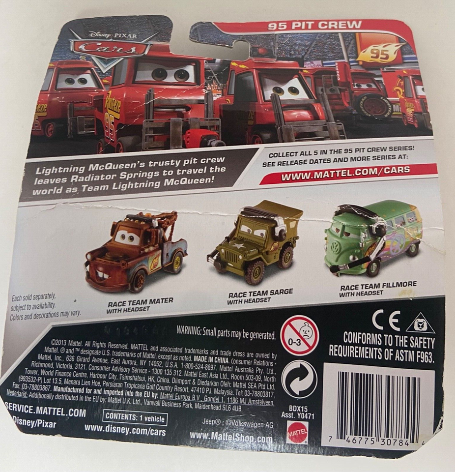 Disney Pixar 95 Pit crew cars in original box-race team sarge | eBay