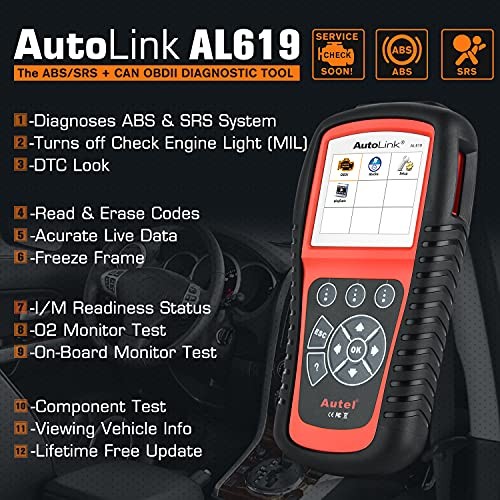 AutoLink AL619 OBD2 Scanner ABS SRS Airbag Warning Light Scan Tool ...