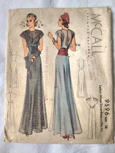 Vintage 1930s McCall Womens Size 18 Evening Dress Printed Sewing ...