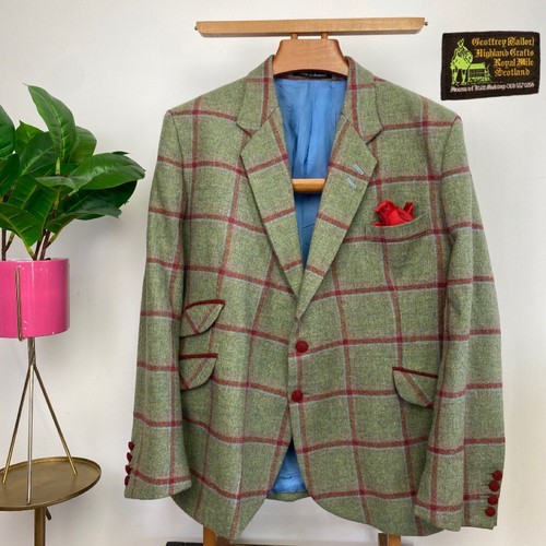 Geoffrey Tailor Edinburgh 44R Scottish BESPOKE Tailored TWEED Windowpane Jacket | eBay