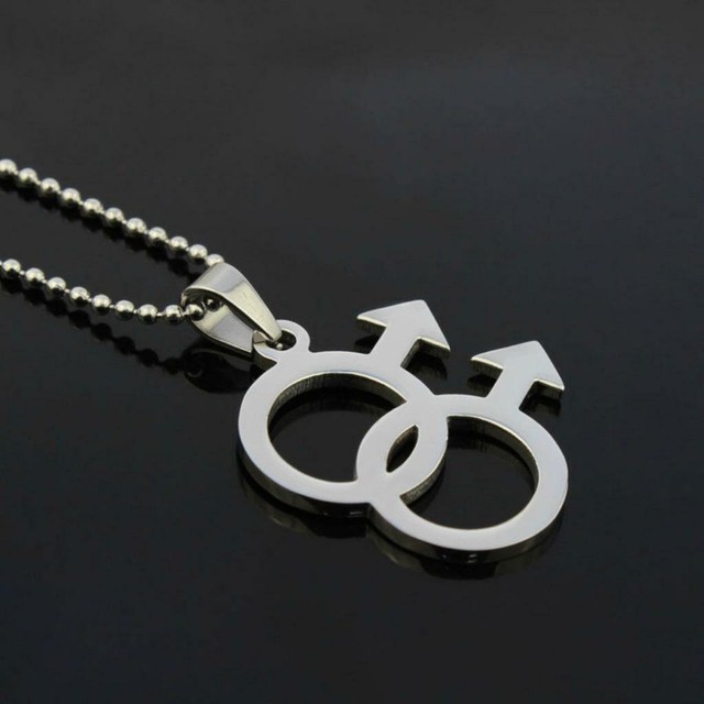 Double Male Symbol Necklace Stainless Steel Chain Pendant LGBT Gay ...
