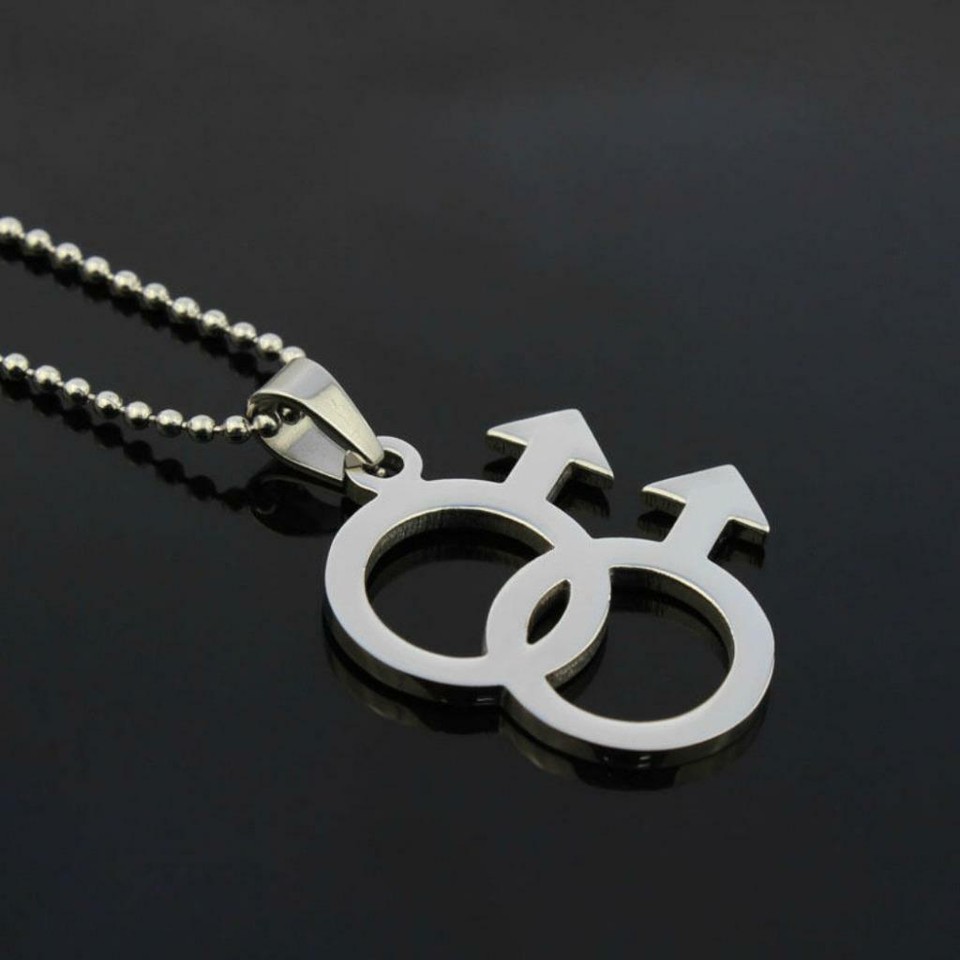 DOUBLE MALE SYMBOL NECKLACE Stainless Steel Chain Pendant LGBTQ Gay ...