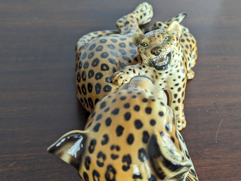Vintage Ronzan Leopard Figurine Resting Attacking Cub Statue Made in ...