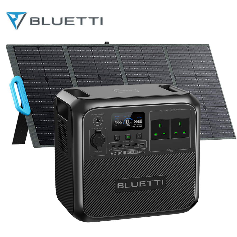 BLUETTI Portable Power Station AC180 LiFePO4 Battery with Solar Panel ...