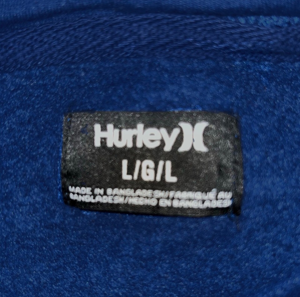 Men’s Large Hurley Hoodie Blue Pull Over Sweatshirt Sweater Letterman ...