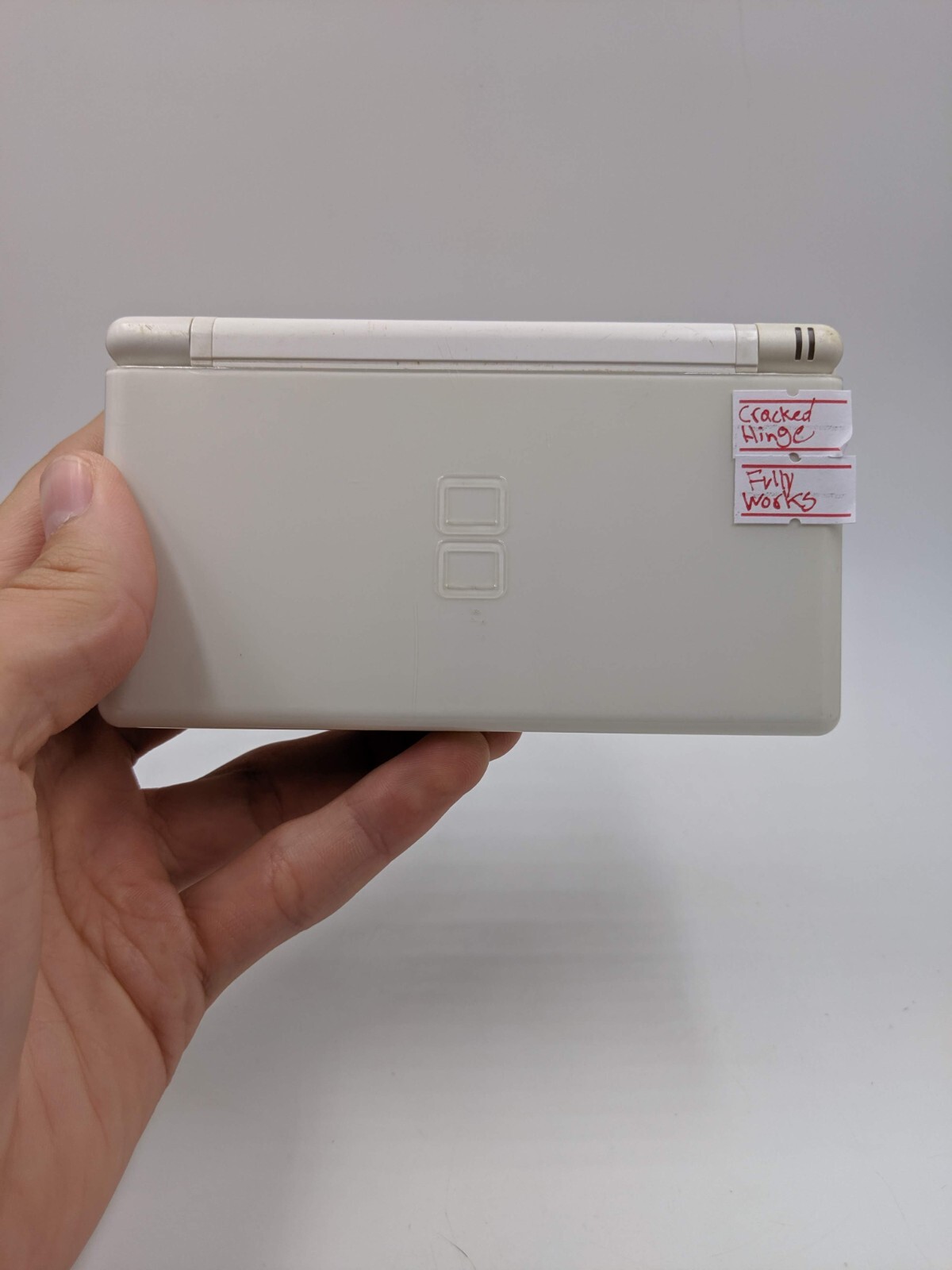 NDC - Nintendo DS Lite Polar White CRACKED HINGE - FULLY WORKS w ...