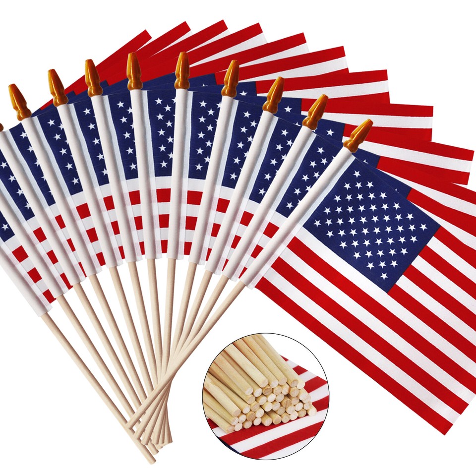 Anley 50 Pcs 4x6 in American Wooden Stick Flags Handheld USA Flag ...