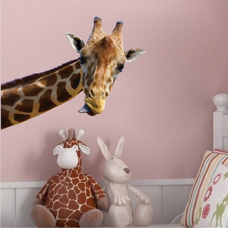 Leaning Giraffe Head Wall Decal Mural Safari Africa Wildlife Animal ...
