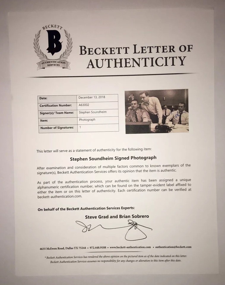 Stephen Sondheim Signed Autographed 8x10 Photo Broadway Composer w ...