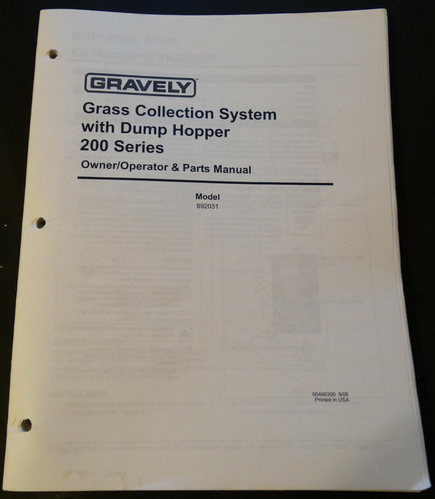 2006 GRAVELY GRASS COLLECTION SYSTEM DUMP HOPPER OWNERS PARTS MANUAL ...