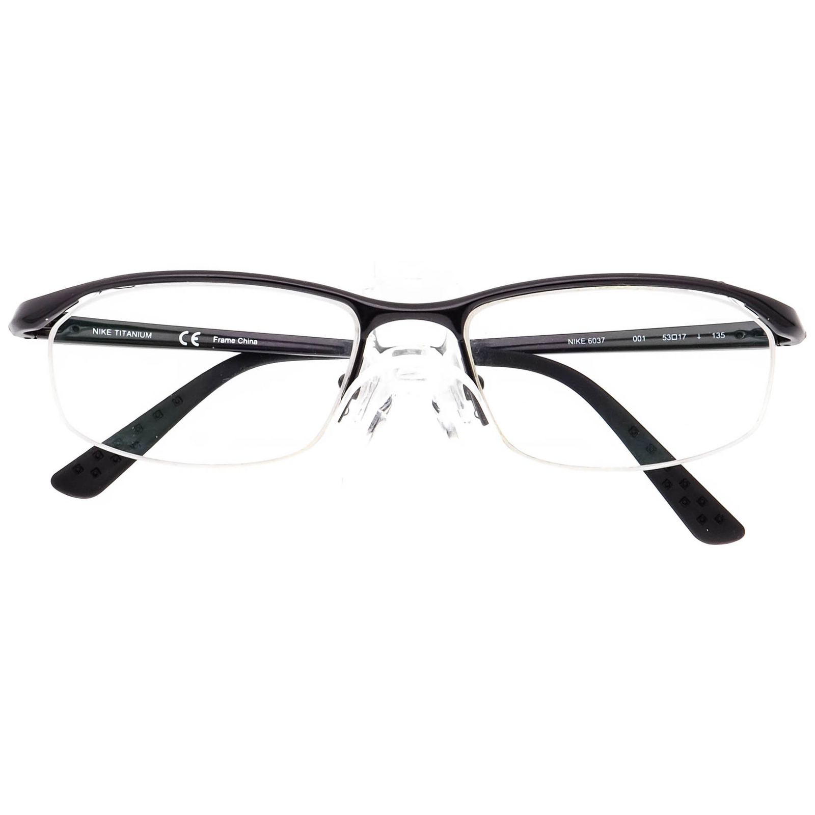 Nike Men's Eyeglasses 6037 001 Titanium Black Chrome Half Rim Frame 53 ...