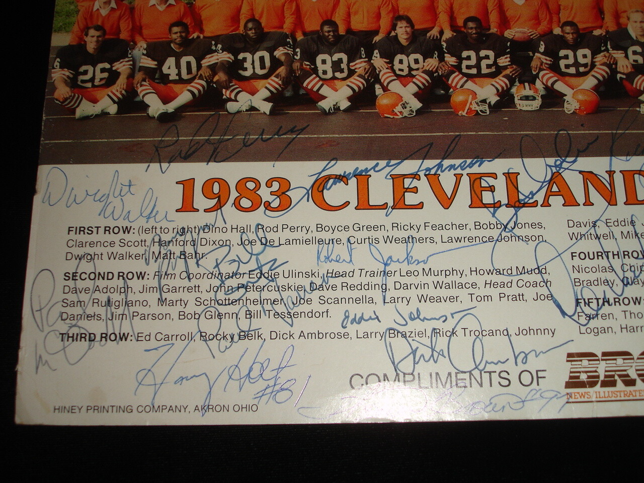 1983 Cleveland Browns Team Signed 9x12 Color Photo VG - 23 signatures ...