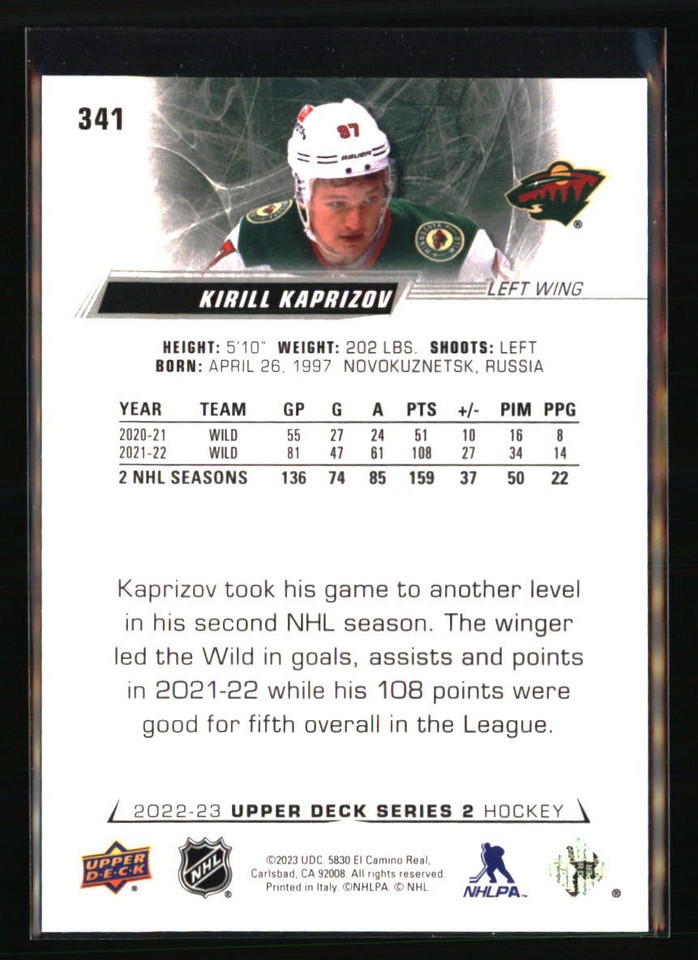 Kirill Kaprizov 2022-23 Upper Deck #341 HOCKEY Card | eBay
