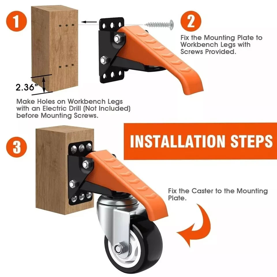 4 PACK Workbench Casters Kit 880Lbs Capacity EXTRA Heavy Duty ...