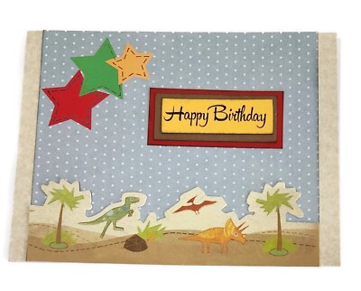 BIRTHDAY Greeting Card - DINOSAUR and STARS - Handmade A7 size ...