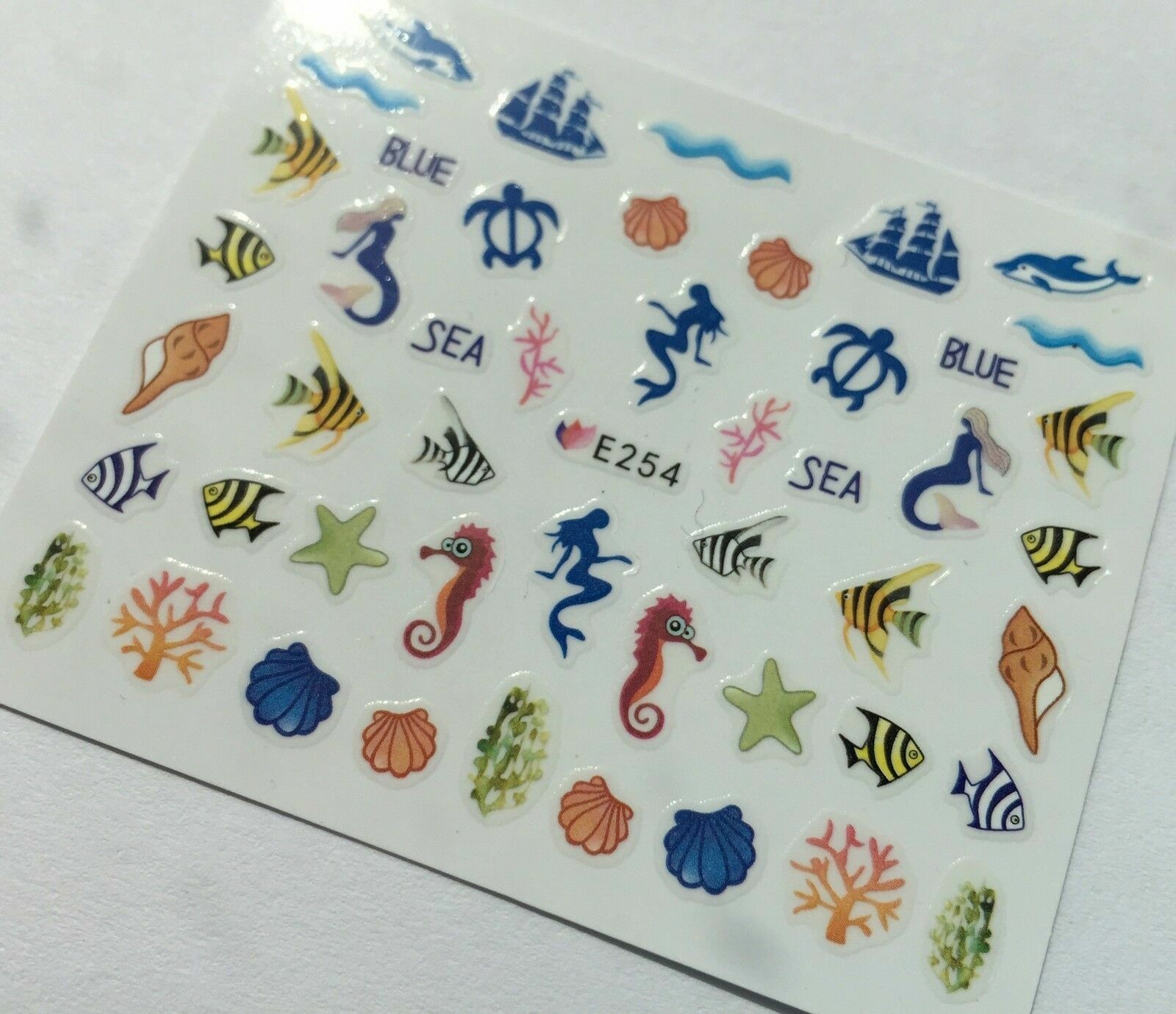 Nail Art 3D Decal Stickers Fish Blue Sea Horse Mermaid Sail Boat Turtle ...
