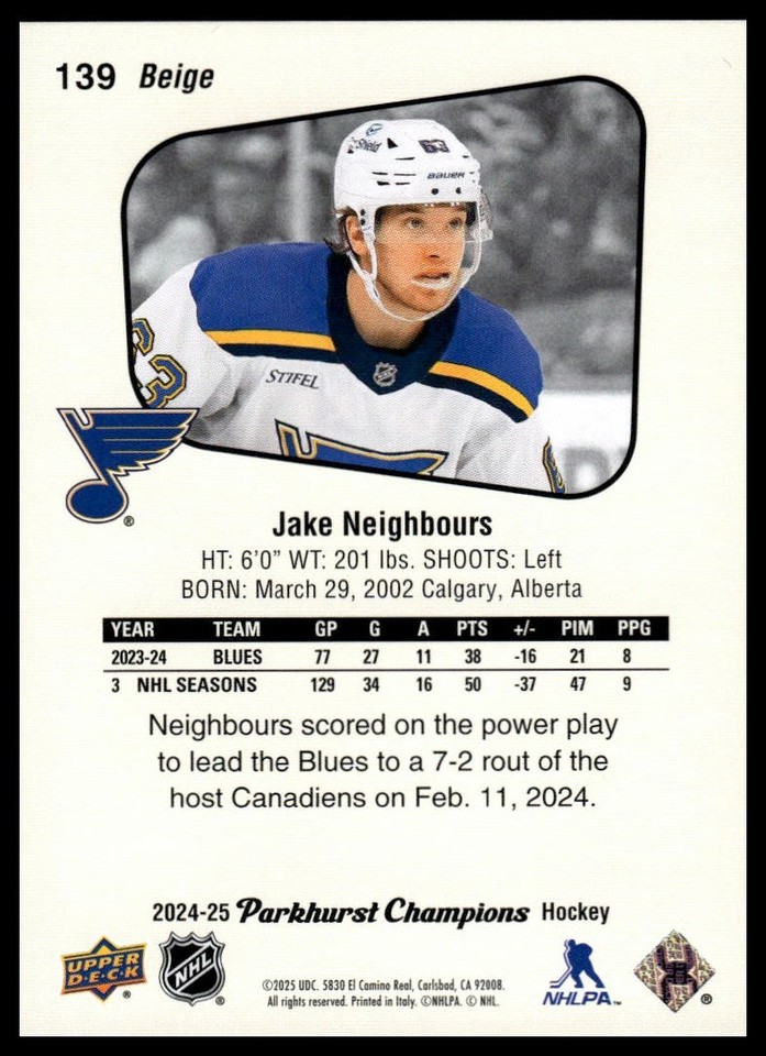 2024-25 Parkhurst Champions Jake Neighbours #139 | eBay