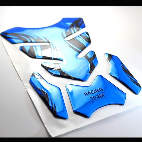 Chromed Blue Tribal Fire Tank Pad+YZF-R1 Emblem Sticker+6"Silver Logo ...