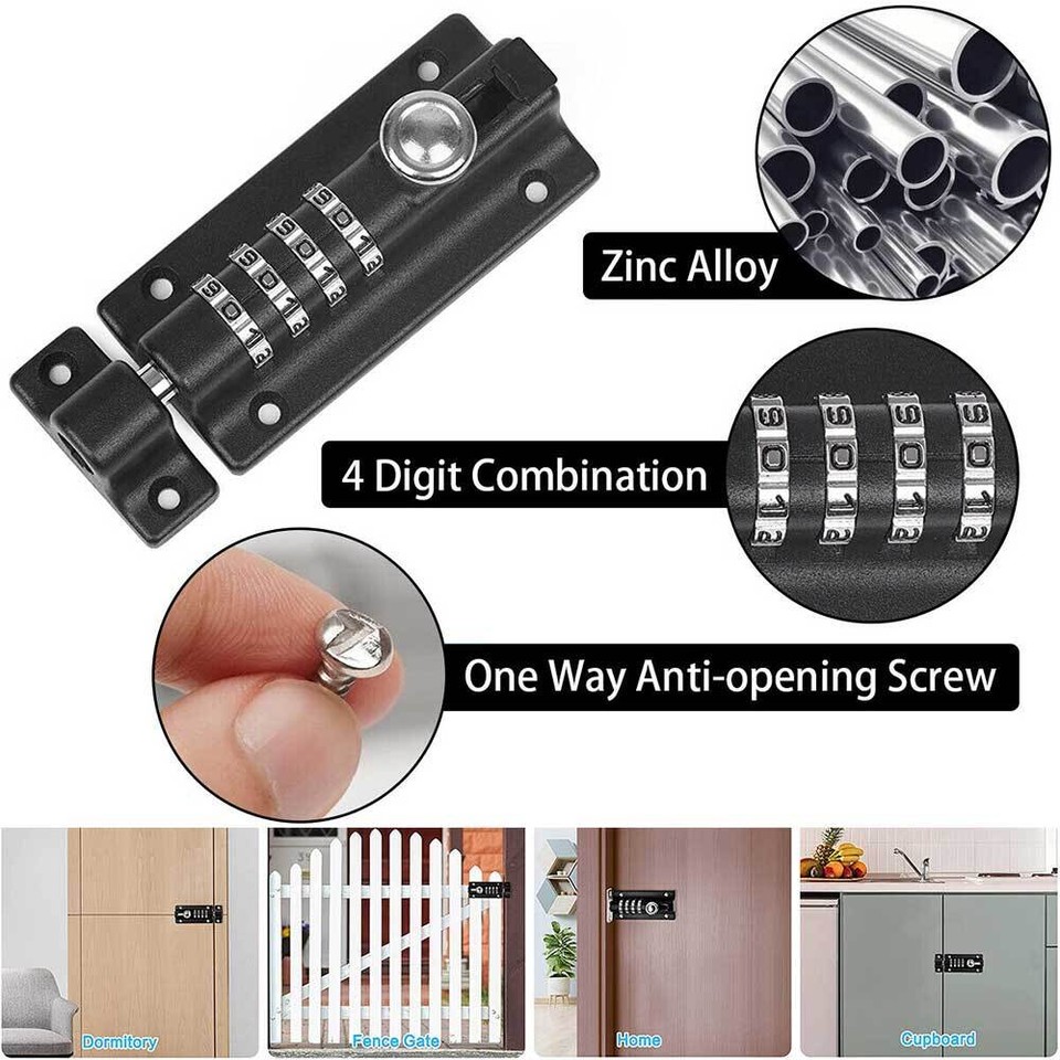 4 Digit Pin Code Combination Bolt Lock Kit Slide Door Latch Lock with ...