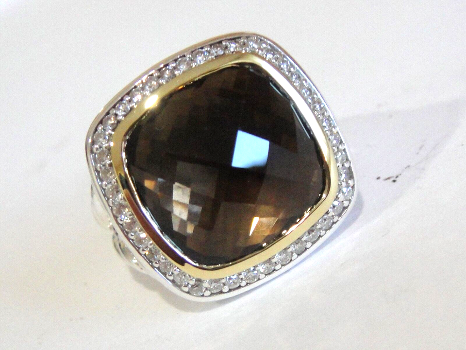 $2450 DAVID YURMAN 18K , SILVER DIAMOND 14mm SMOKY QUARTZ RING | eBay