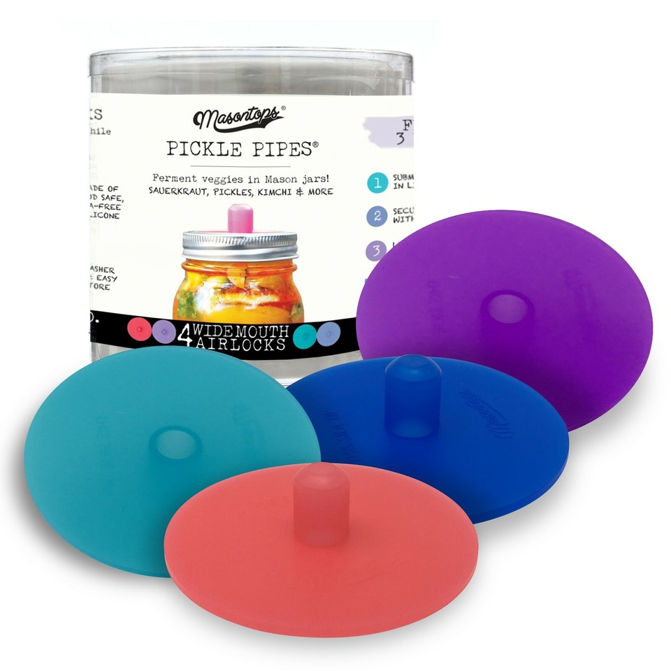Masontops Pickle Pipes - Waterless Airlock Fermentation Lids - Wide ...
