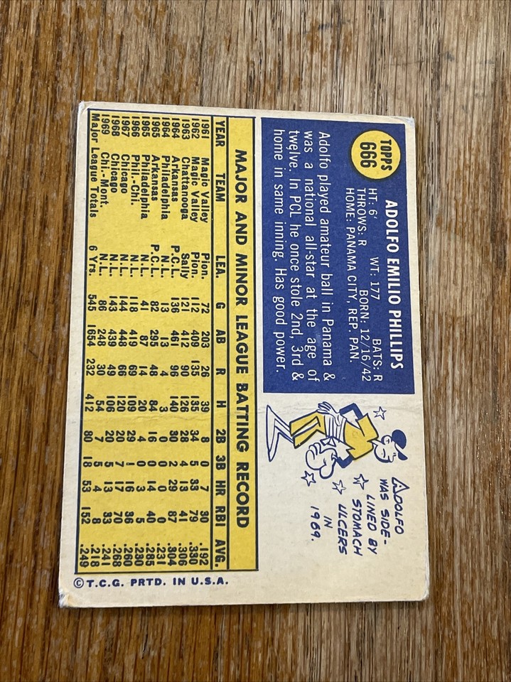 1970 Topps #666 Adolfo Phillips Montreal Expos Fair/good/vg Creases SP ...