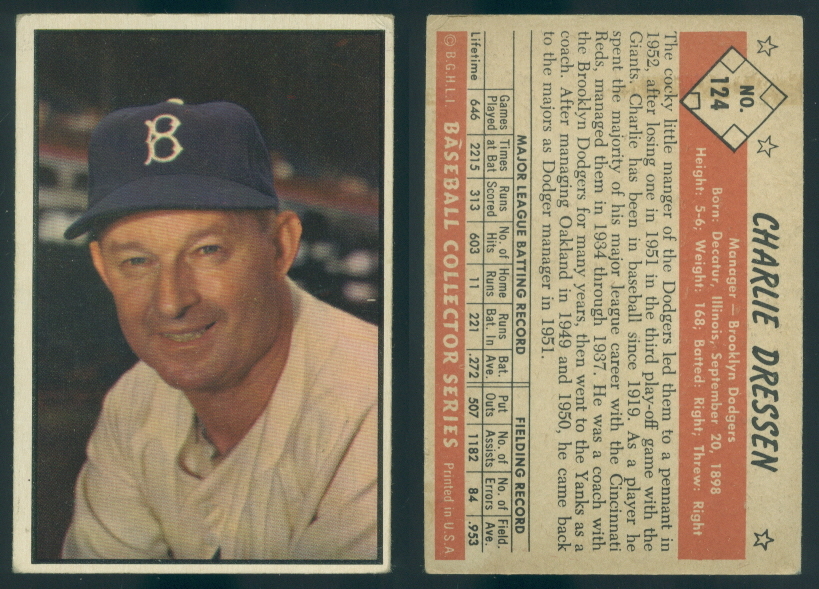 (42670) 1953 Bowman Color 124 Charlie Dressen Dodgers-VG | eBay