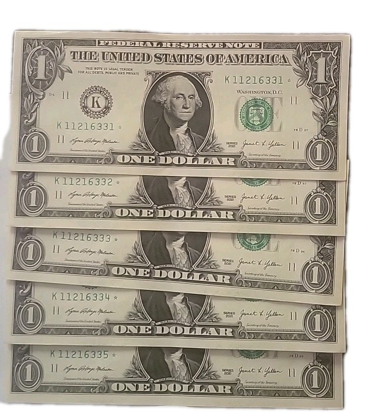 5 NEW STAR NOTE 2021 $1 DOLLAR BILL (DALLAS TEXAS) Scarce UNCIRCULATED ...