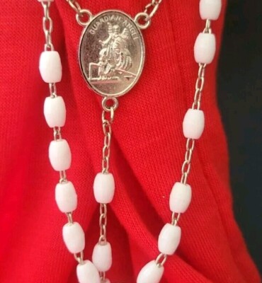 Necklace Autom White Bead Rosary Guardian Angel Medal vintage jewelry ...