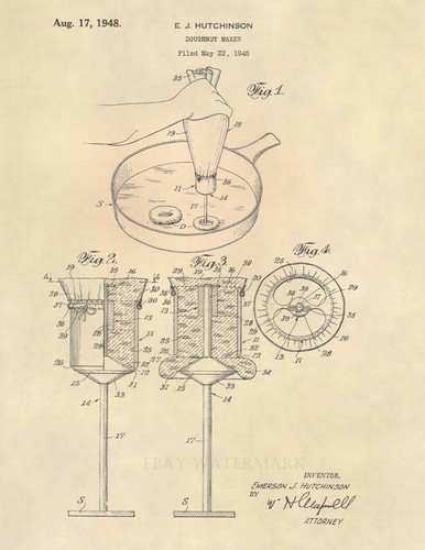Doughnut Donut Maker US Patent Art Print - Antique Vintage Bakery Baker ...
